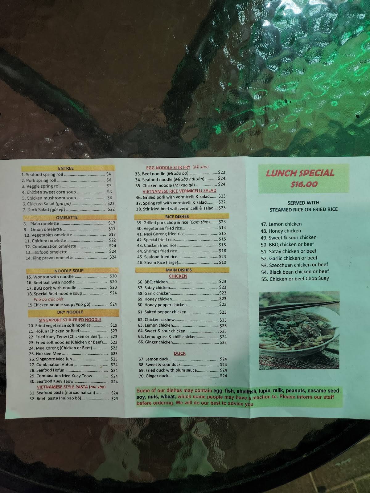 Menu at Vietnamese and Chinese Food Takeaway restaurant, Karratha