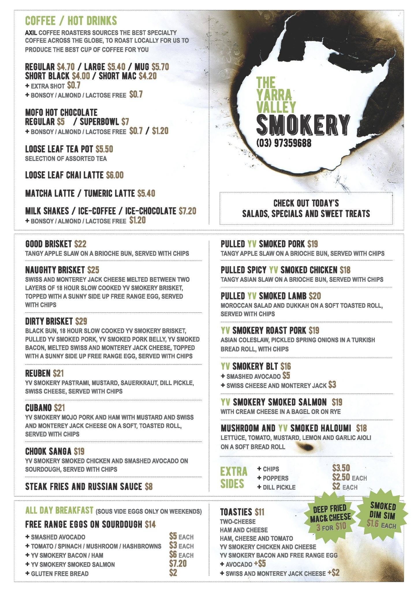 Menu at Yarra Valley Smokery cafe, Lilydale