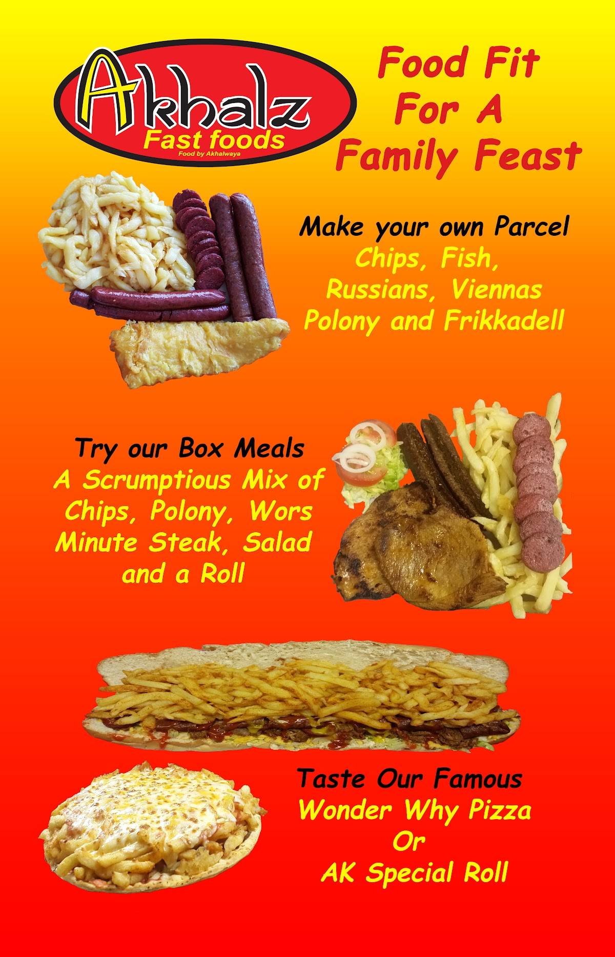 Menu at Akhalz Kelvin (Akhalwayas) restaurant, Johannesburg