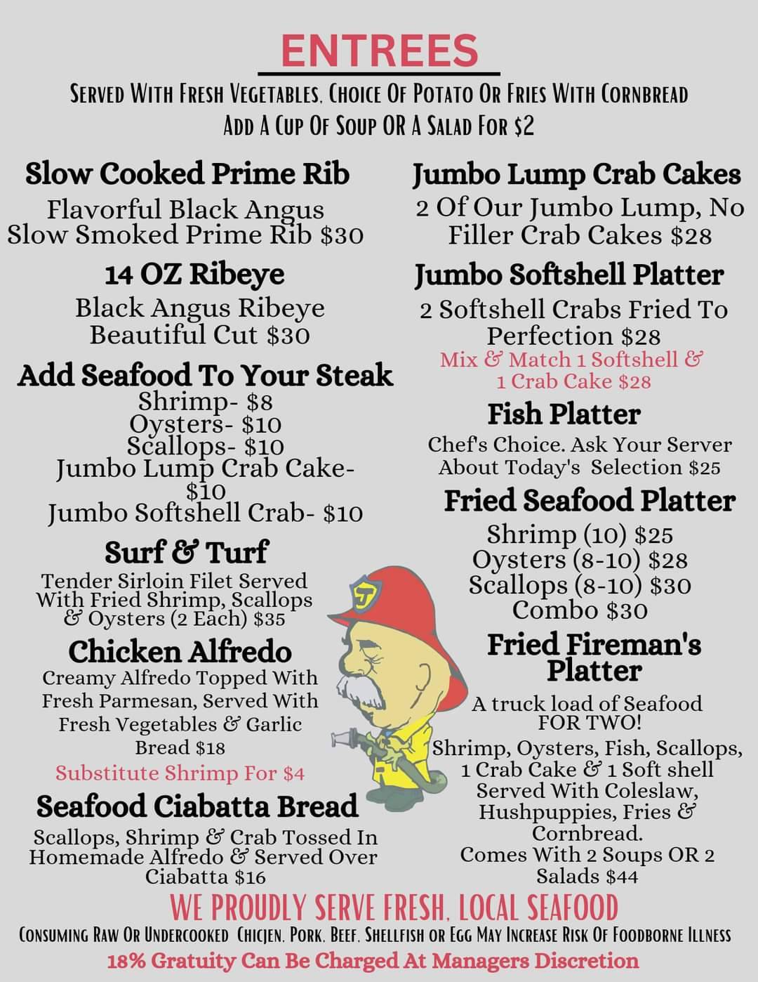 Menu at Backdraft steakhouse, Kinsale, Oldhams Rd