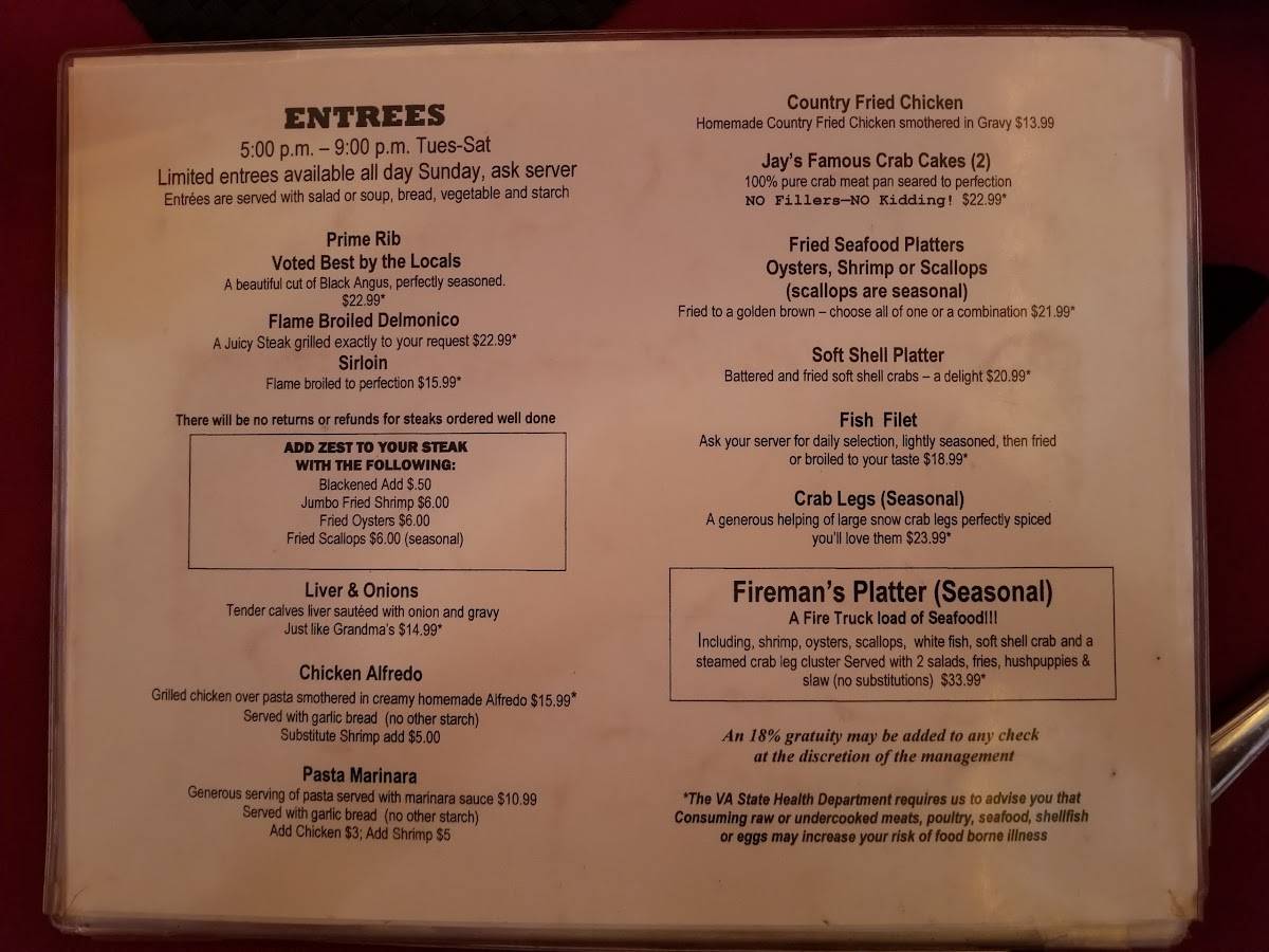 Menu at Backdraft steakhouse, Kinsale, Oldhams Rd