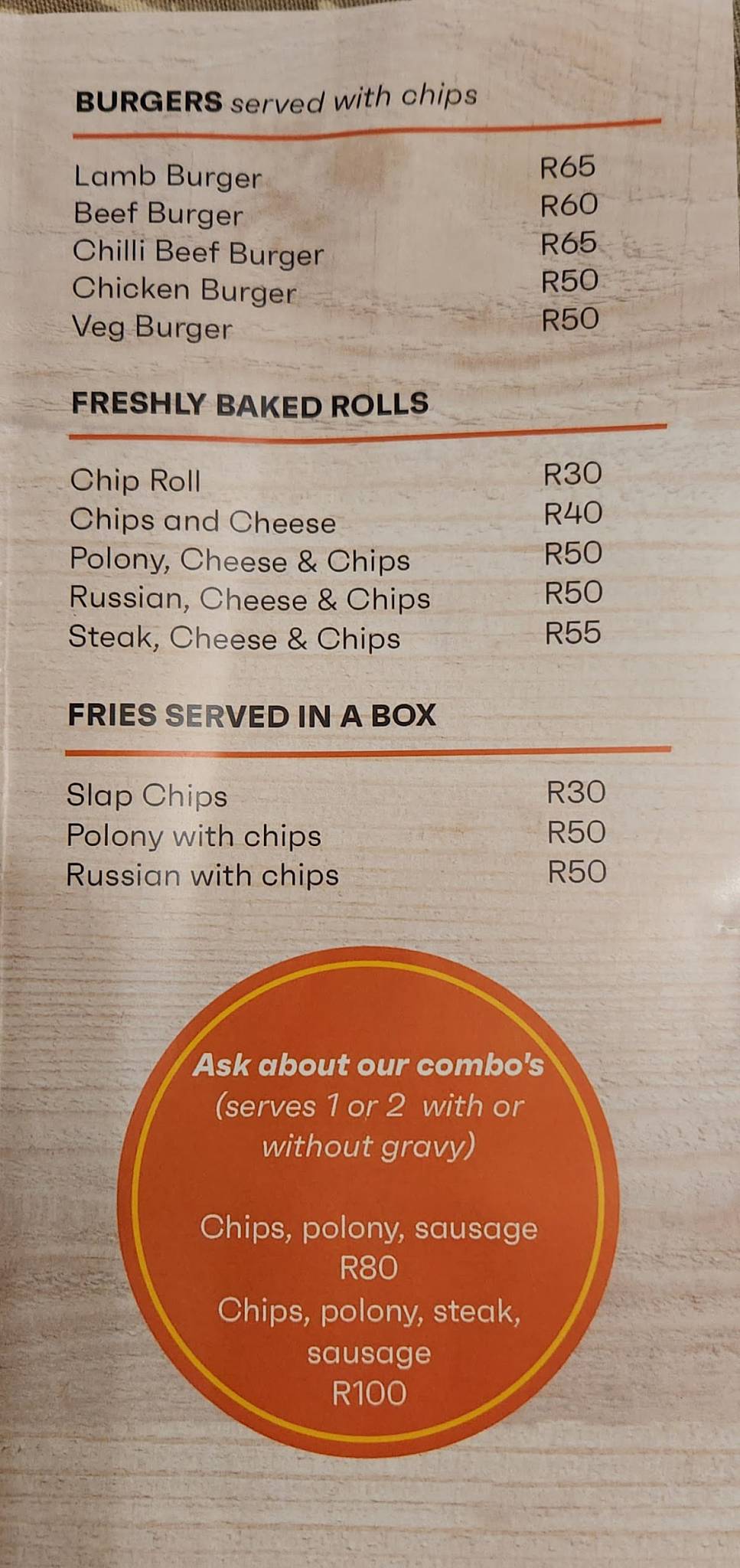 Menu at Ballito Bunny restaurant, Roodepoort