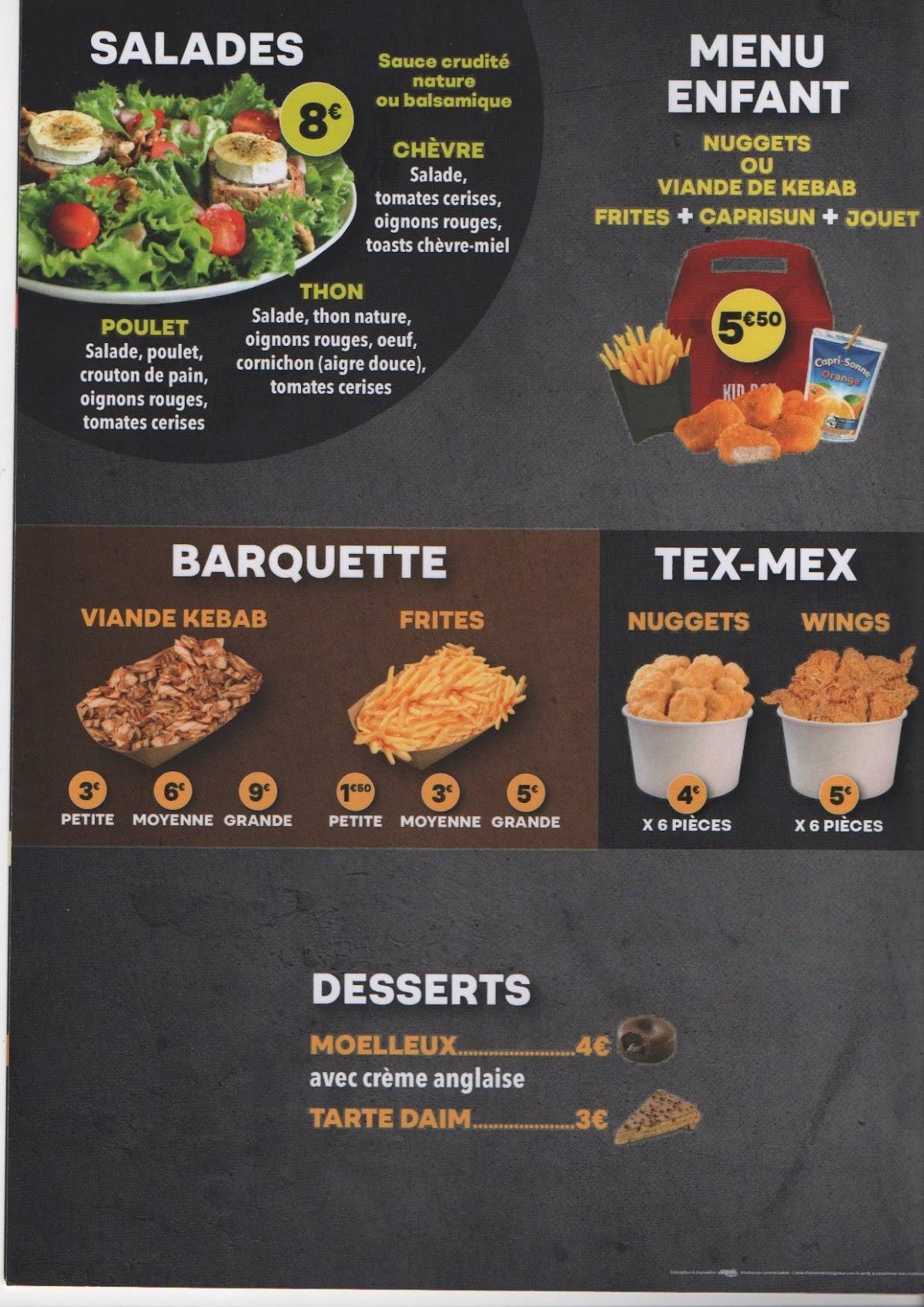 Menu au Chariot d'Or restaurant, Sedan