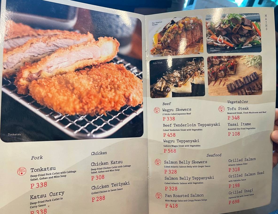 Menu at Chef Samurai Subic restaurant, Subic Bay Freeport Zone, Raymundo St