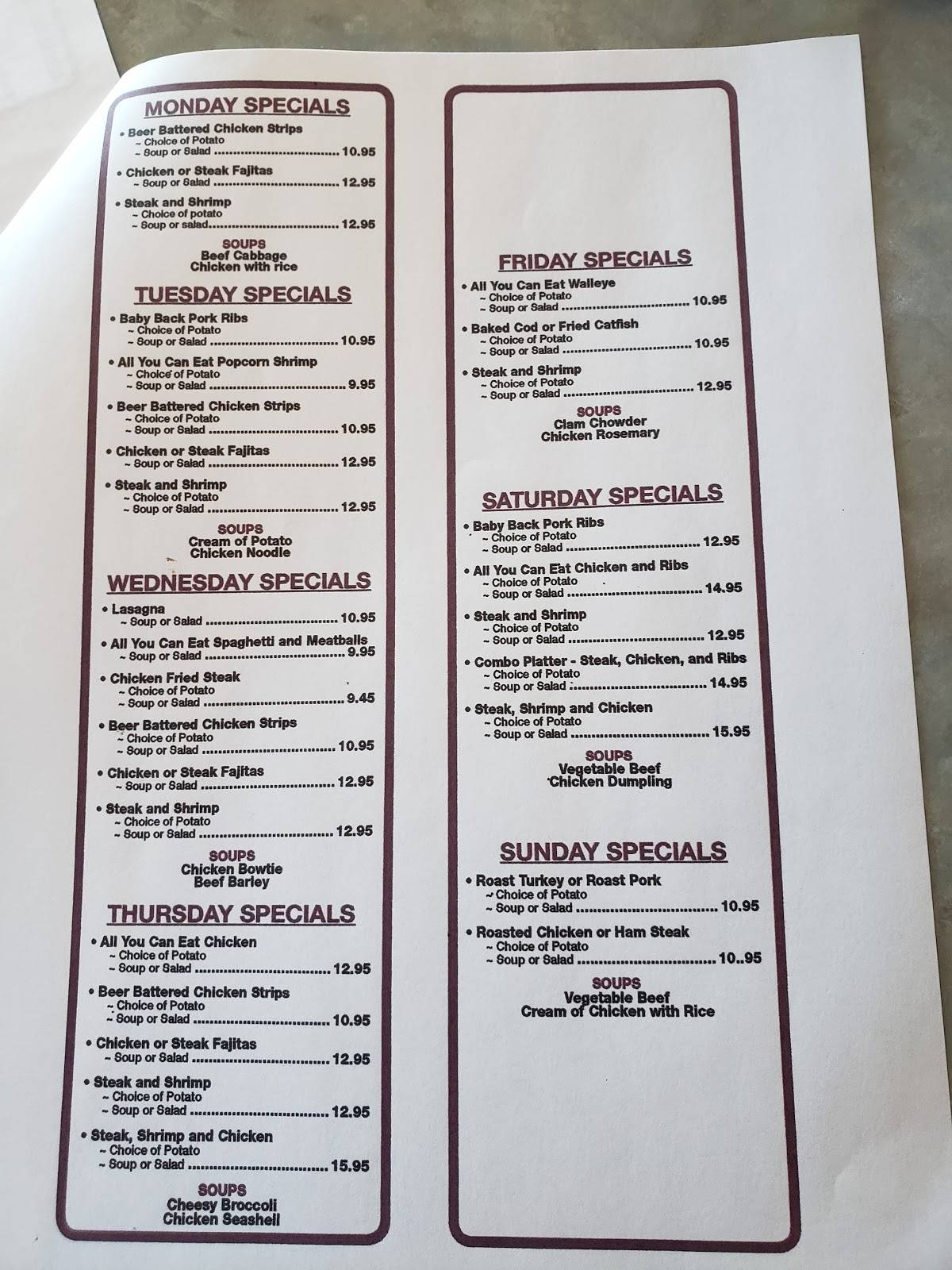 Menu at Creston Family Restaurant, Creston, 802 W Taylor St