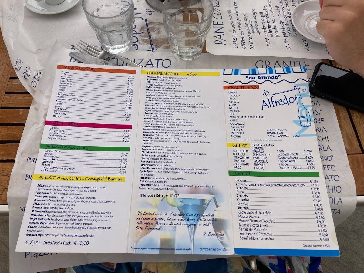 Menu da Da Alfredo pub & bar, Santa Marina Salina