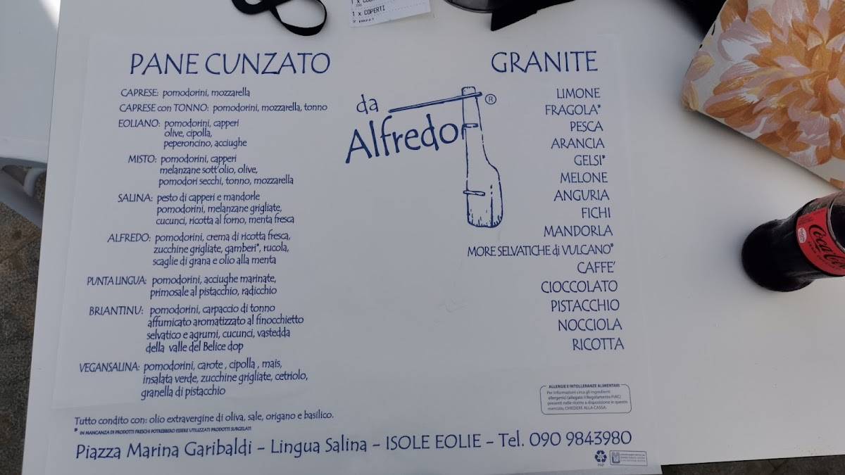 Menu da Da Alfredo pub & bar, Santa Marina Salina