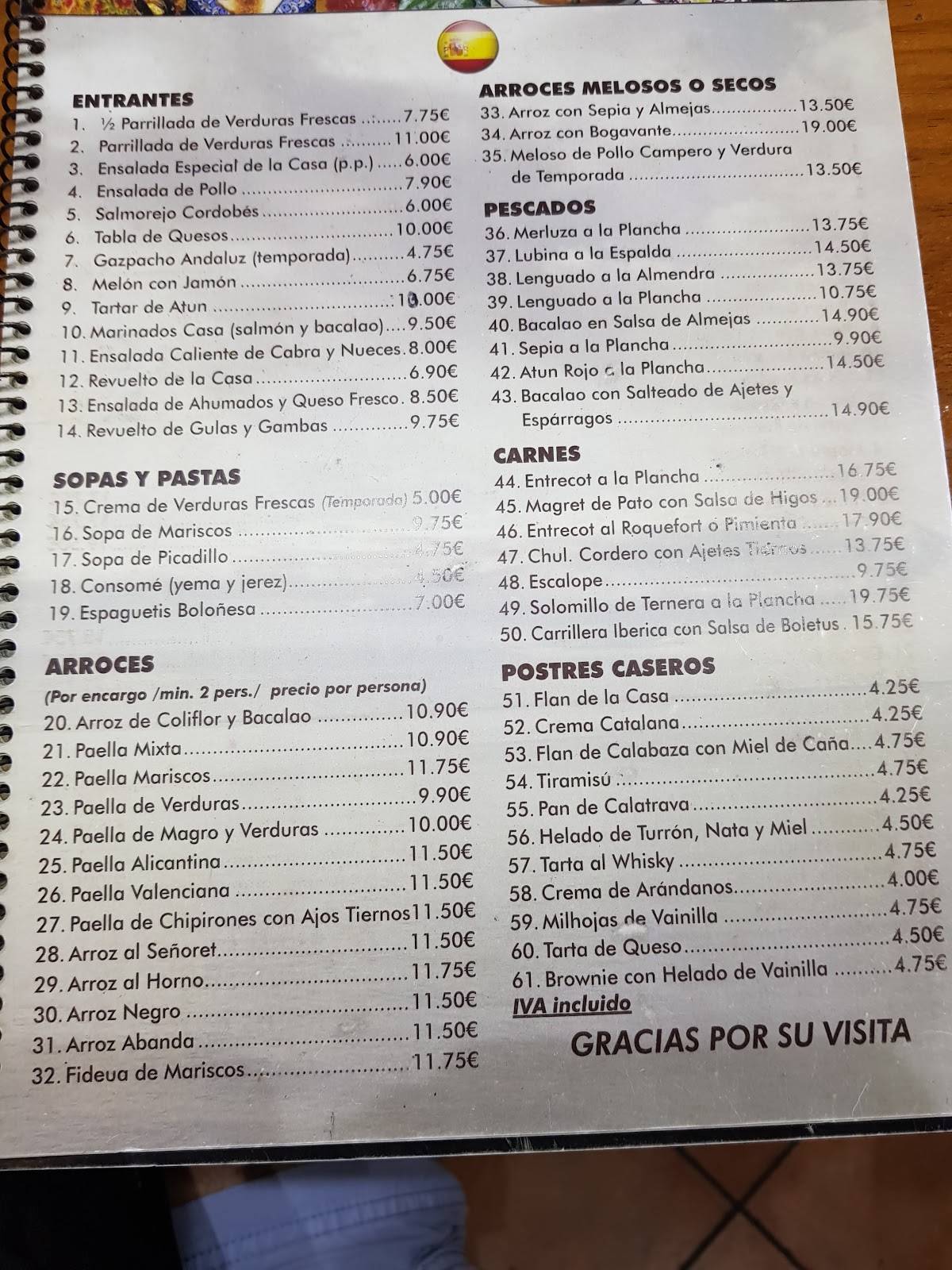 Carta de comida rápida El andaluz, Calpe, Calle pintor sorolla