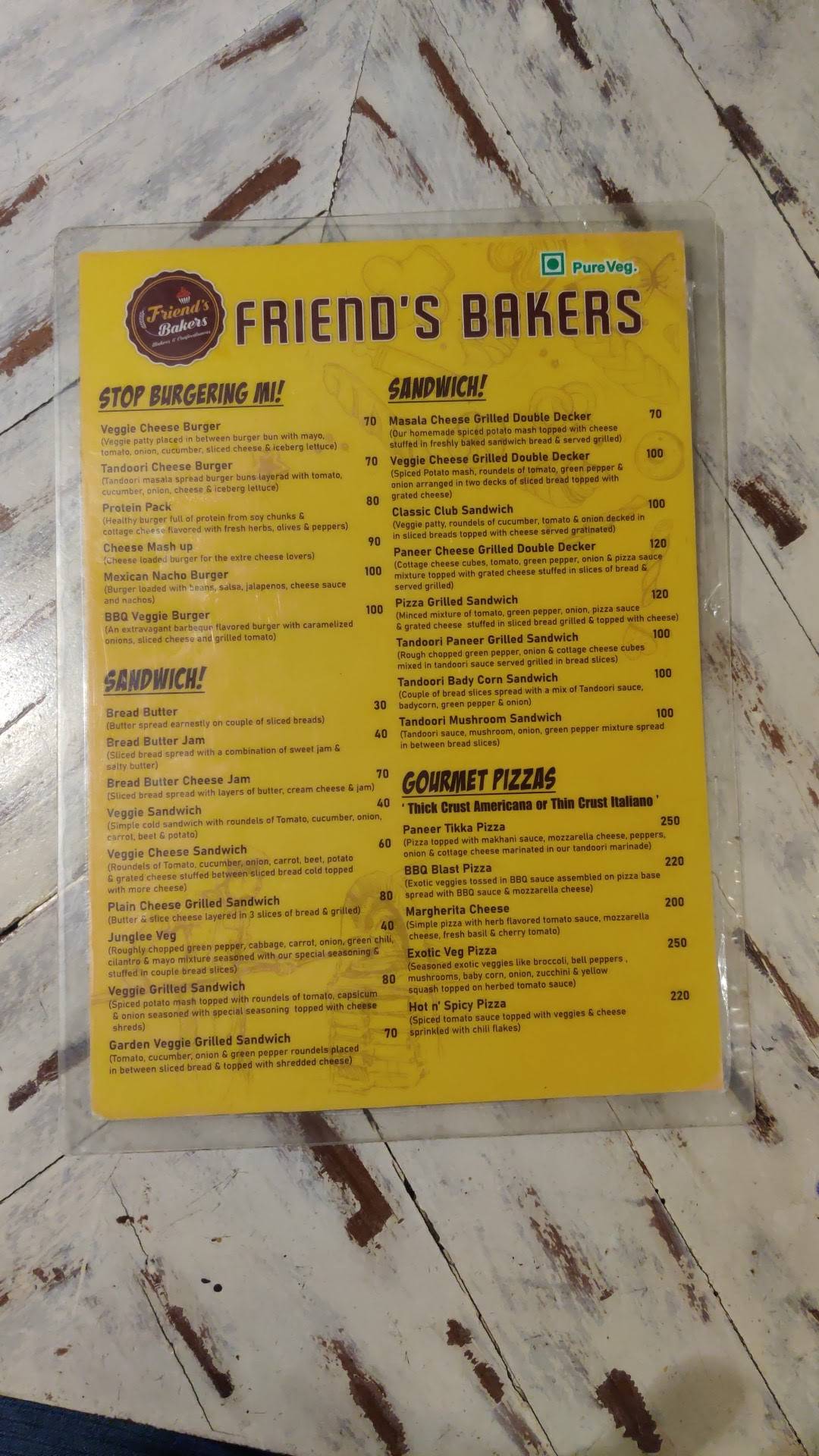 Menu at Friend's Bakers, Vapi