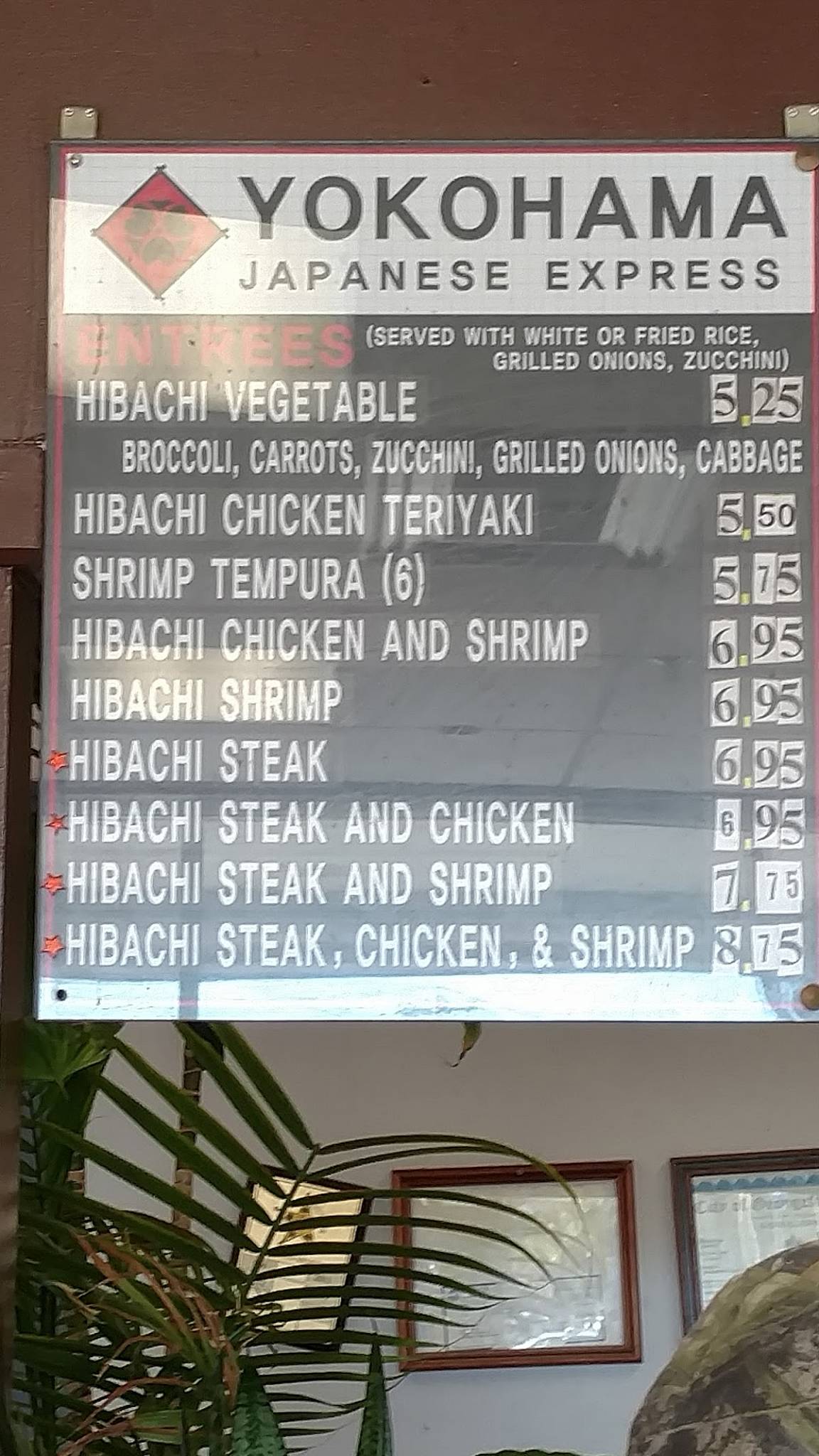 Menu at Yokohama Japanese Express restaurant, Georgetown