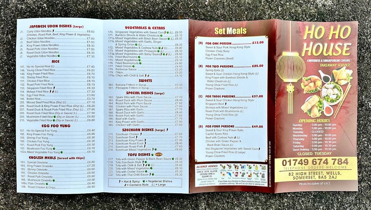 Menu at Ho Ho House fast food, Wells