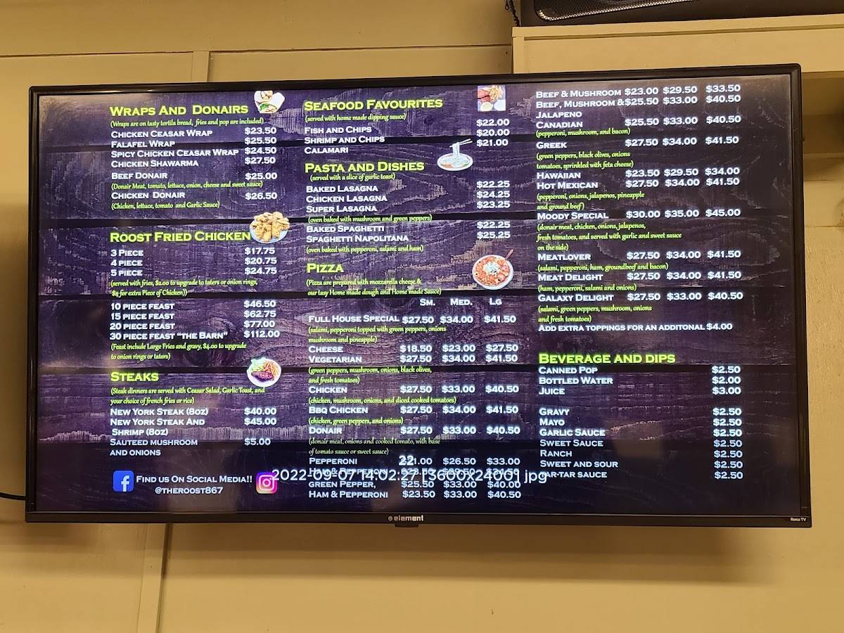 Menu at The Roost Restaurant, Inuvik