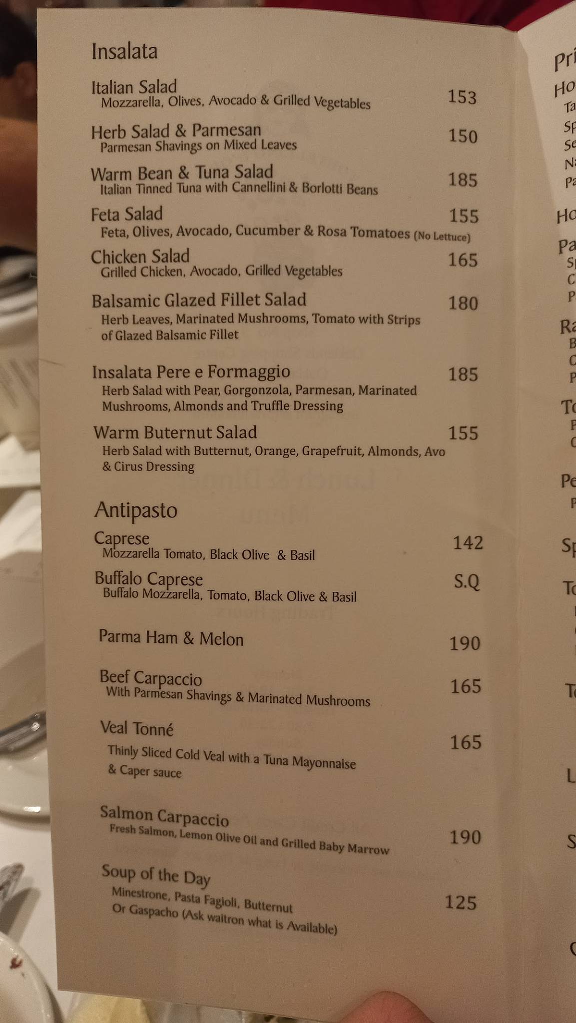 Menu at Tortellino d'Oro restaurant, Johannesburg, Oaklands Shopping Centre