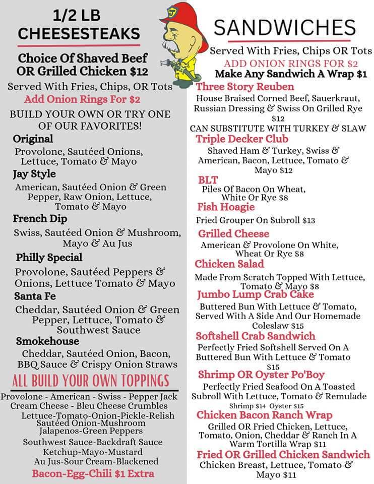 Menu at Backdraft steakhouse, Kinsale, Oldhams Rd