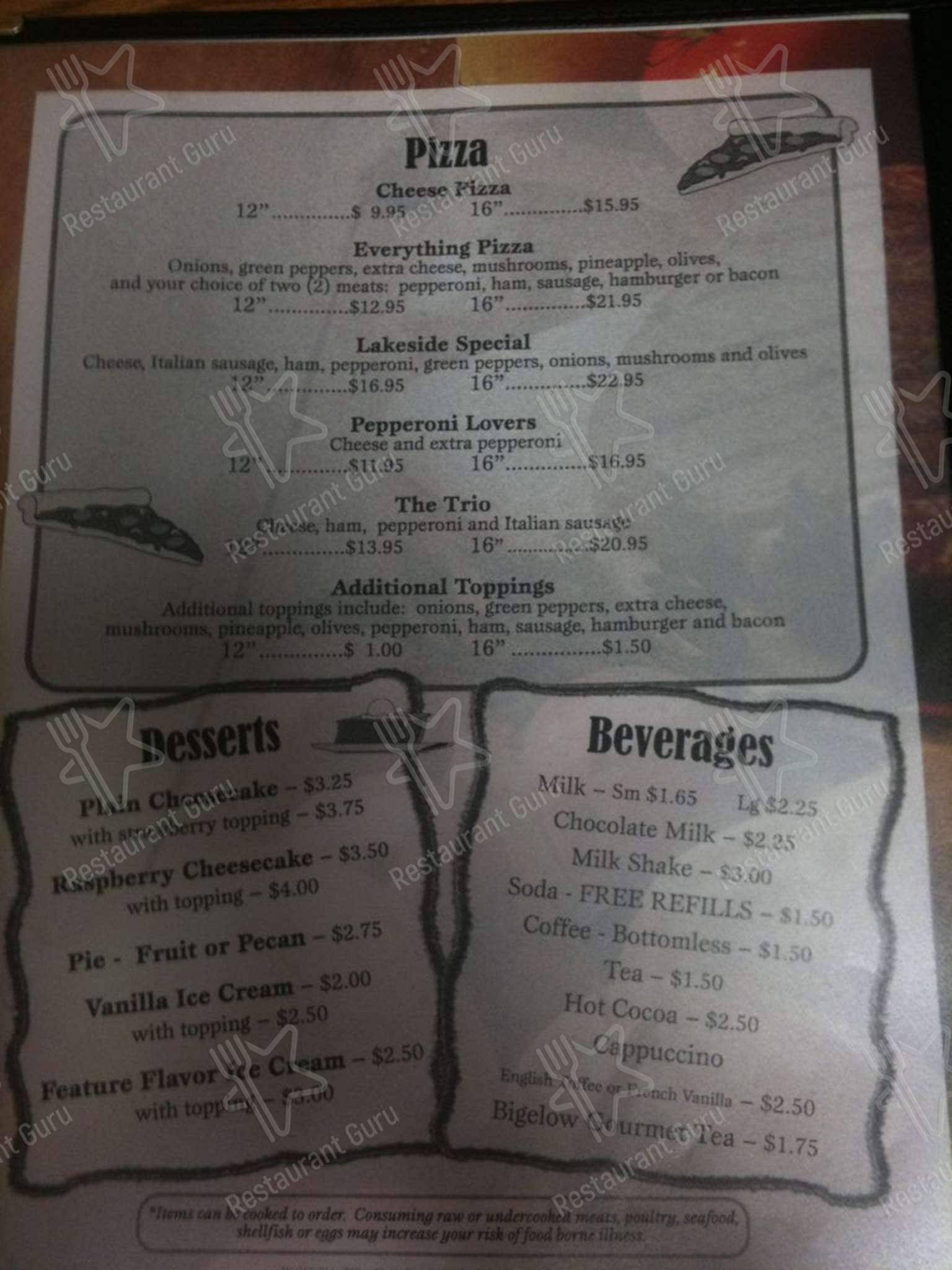 Menu at Baraga Lakeside Inn, Baraga, 900 South US 41