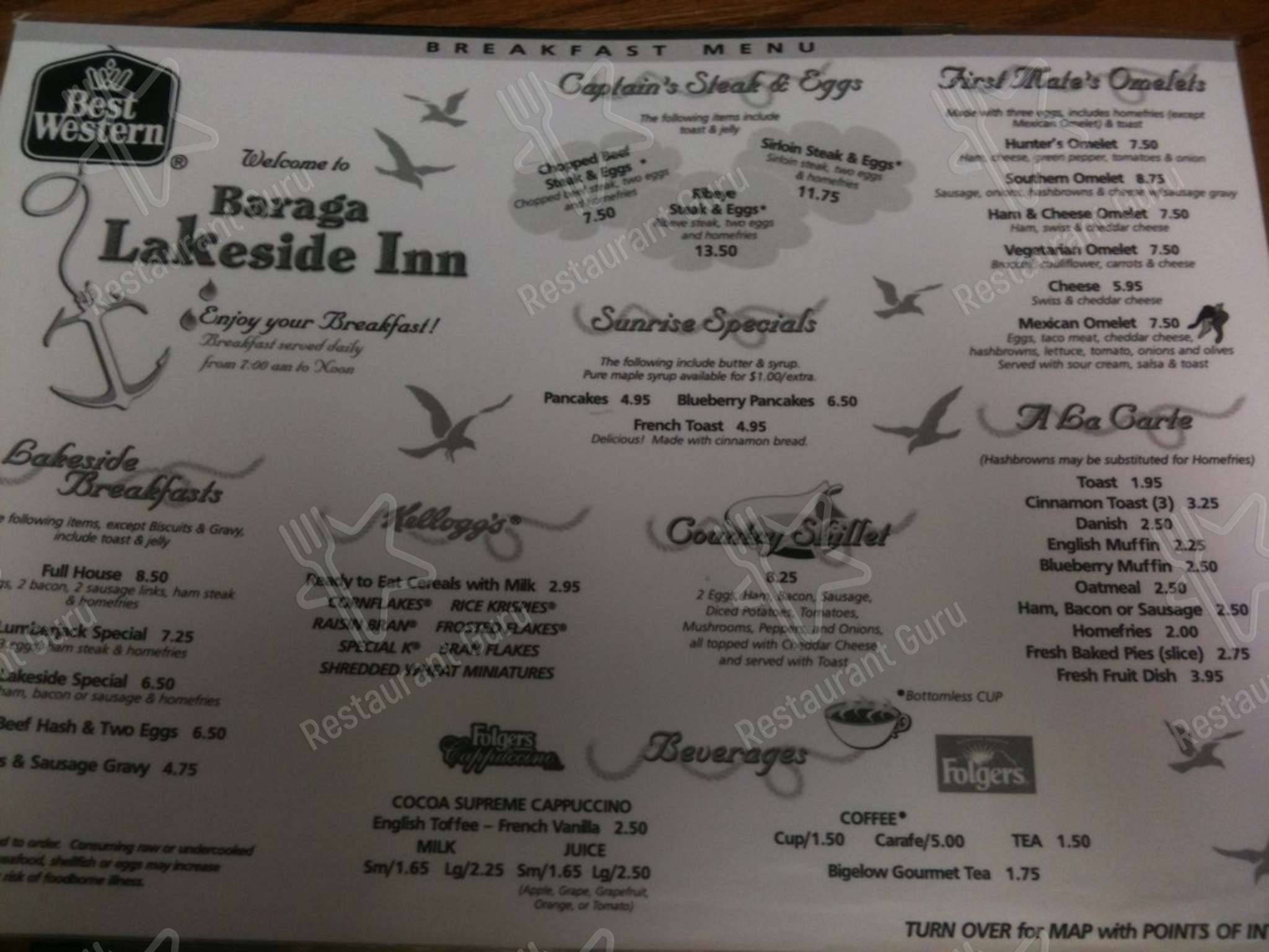 Menu at Baraga Lakeside Inn, Baraga, 900 South US 41