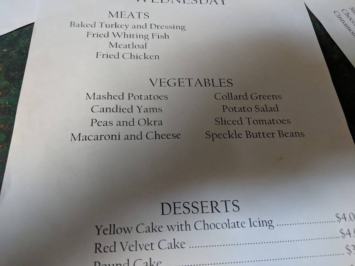 Menu at Davis Cafe, Montgomery