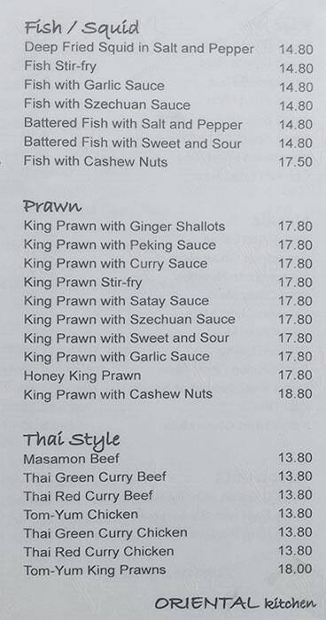 Menu at Oriental Kitchen restaurant, Banyo