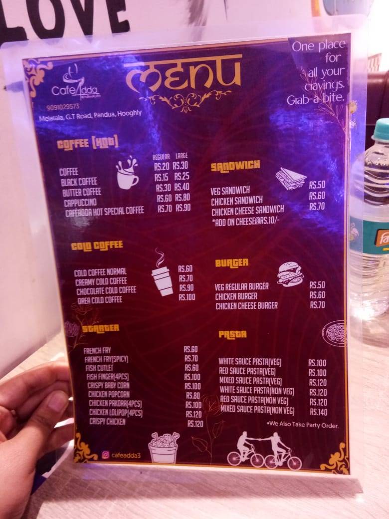 Menu at CAFE ADDA, Pandua