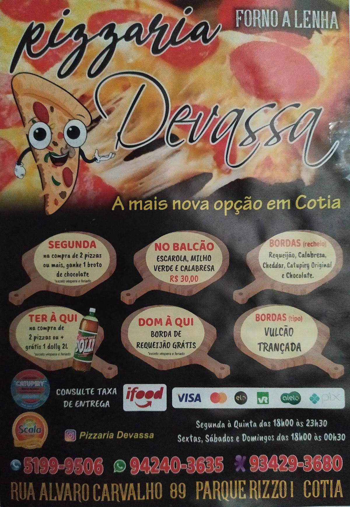 Menu em Pizzaria devassa, Cotia