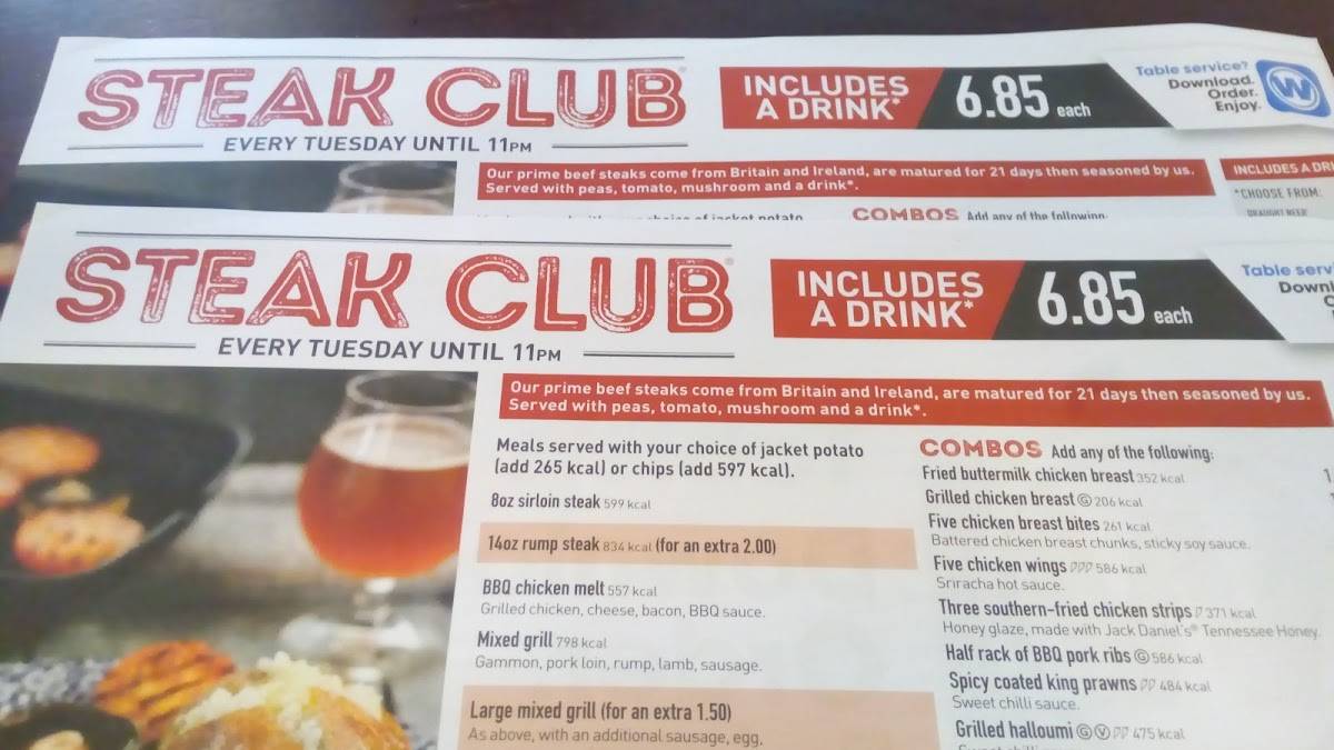 Menu at The Blue Bell Inn - JD Wetherspoon pub & bar, Scunthorpe