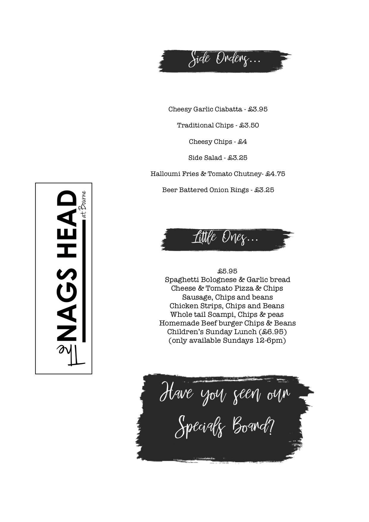 Menu at The Nags Head pub & bar, Bourne