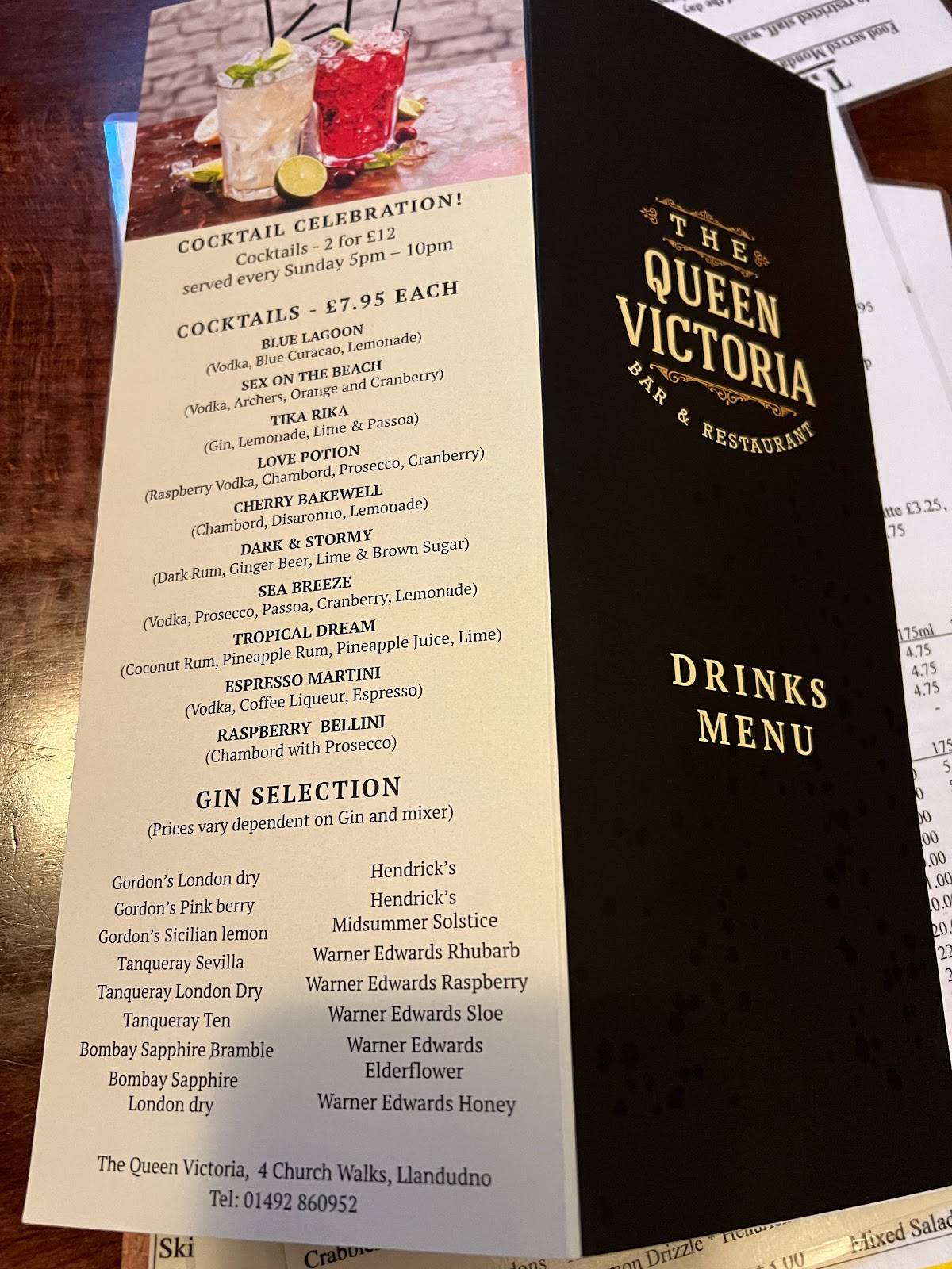 Menu at The Queen Victoria Bar and Restaurant, Llandudno