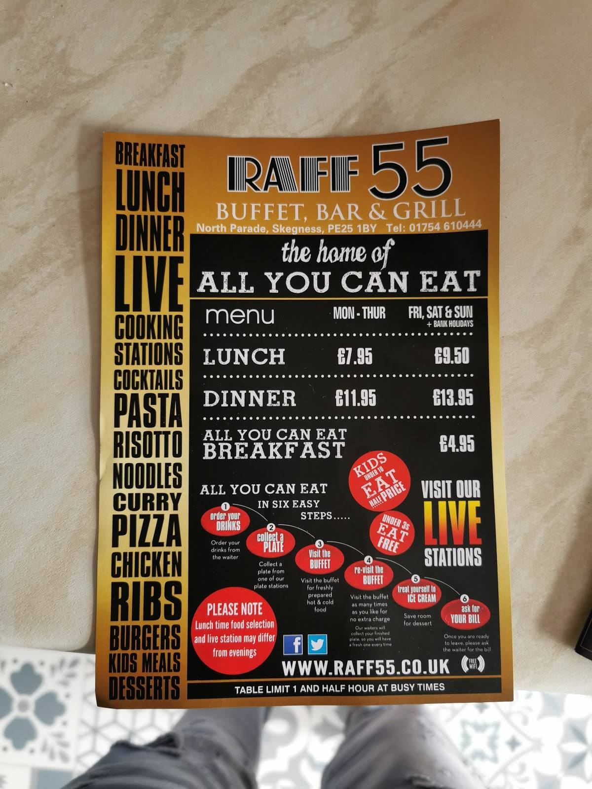 Menu at Raff55 restaurant, Skegness