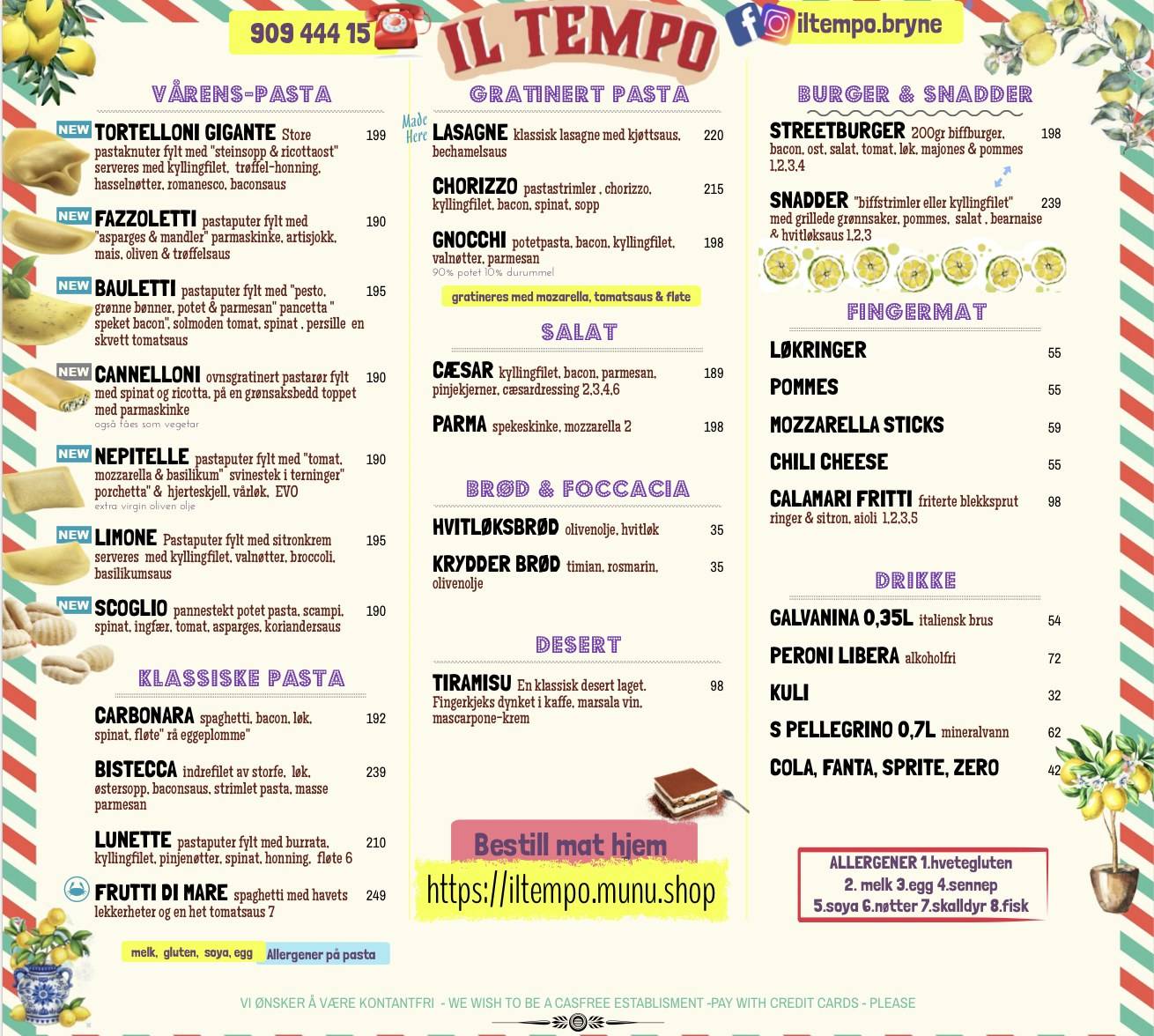Menu at IL Tempo Grande restaurant, Bryne