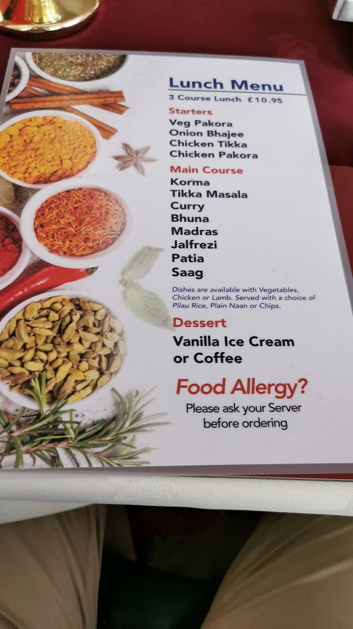 Menu at Mayur Indian Restaurant, Carrickfergus
