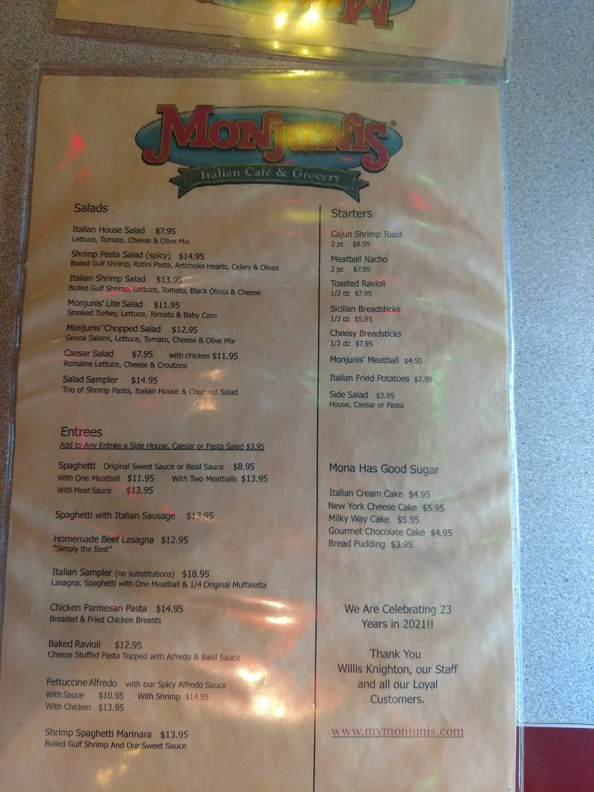 Menu at Monjunis Cafe - Youree Dr, Shreveport, Youree Dr