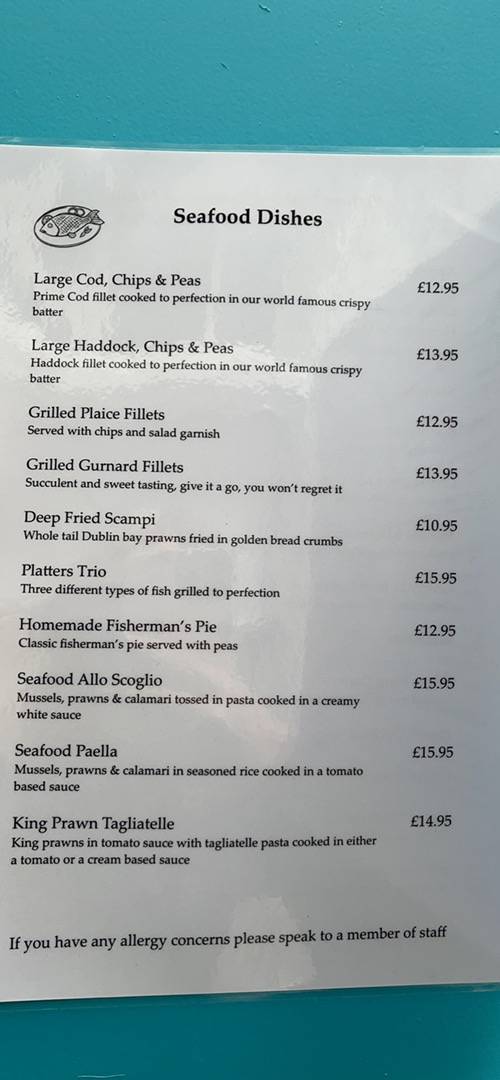 Menu at Platters restaurant, Plymouth, 12 The Barbican