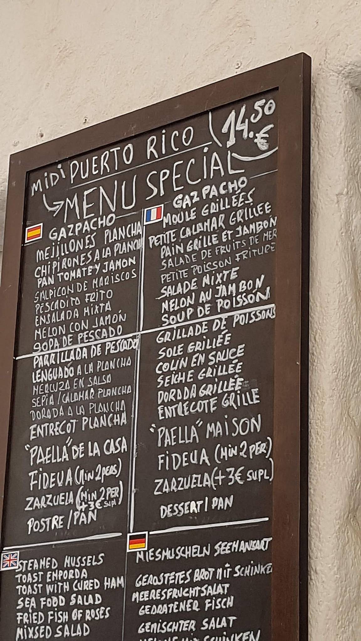 Carta del restaurante Puerto rico, Roses