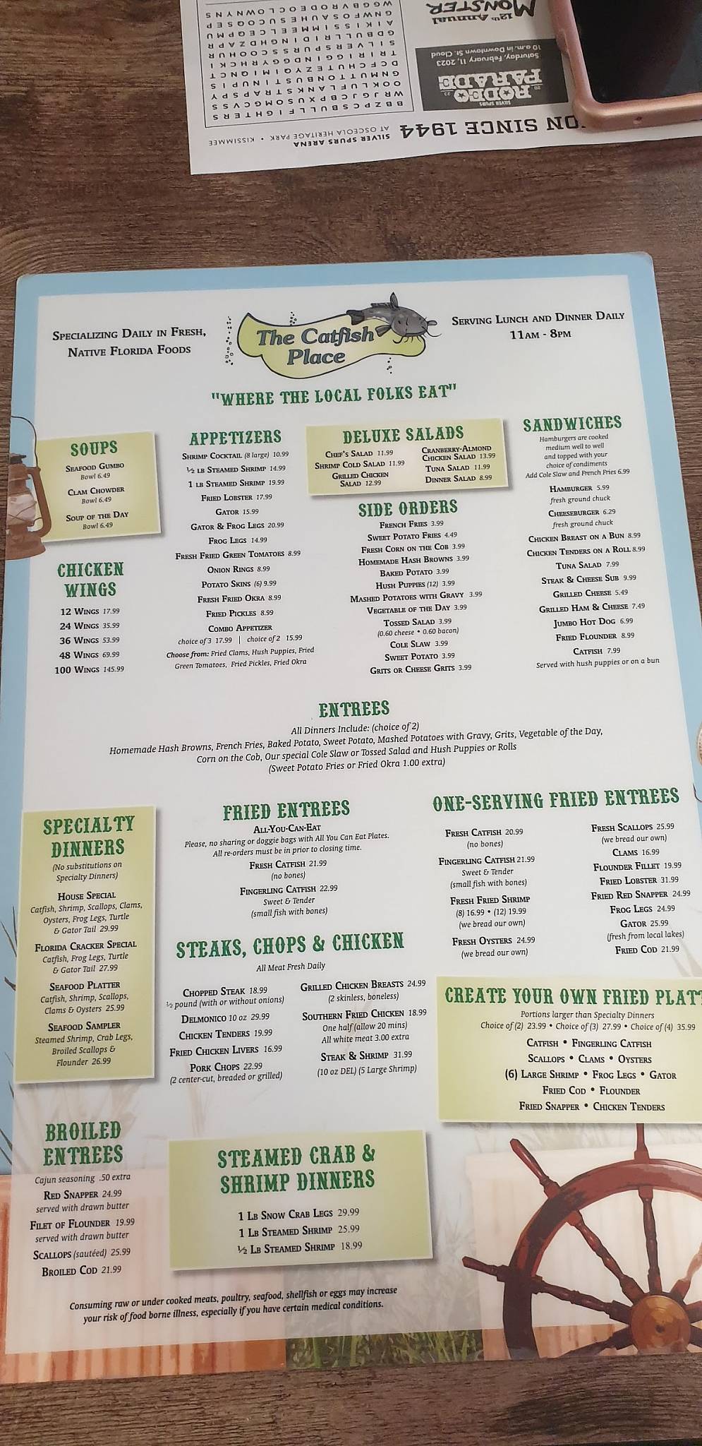 Menu at The Catfish Place restaurant, Saint Cloud