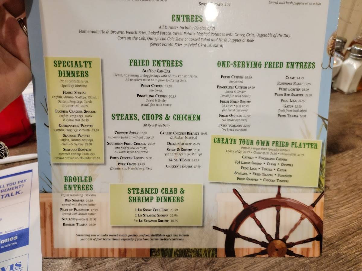 Menu at The Catfish Place restaurant, Saint Cloud