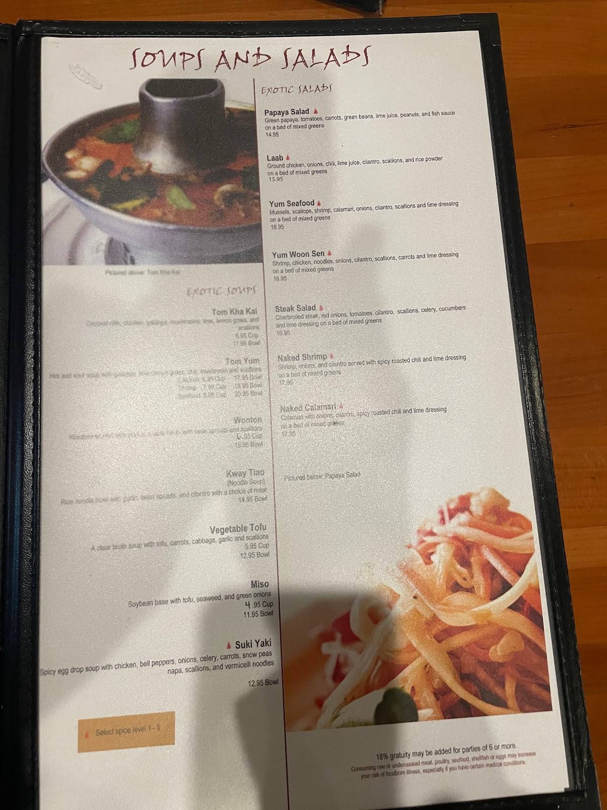 Menu at Benja's Thai Garden restaurant, St. George