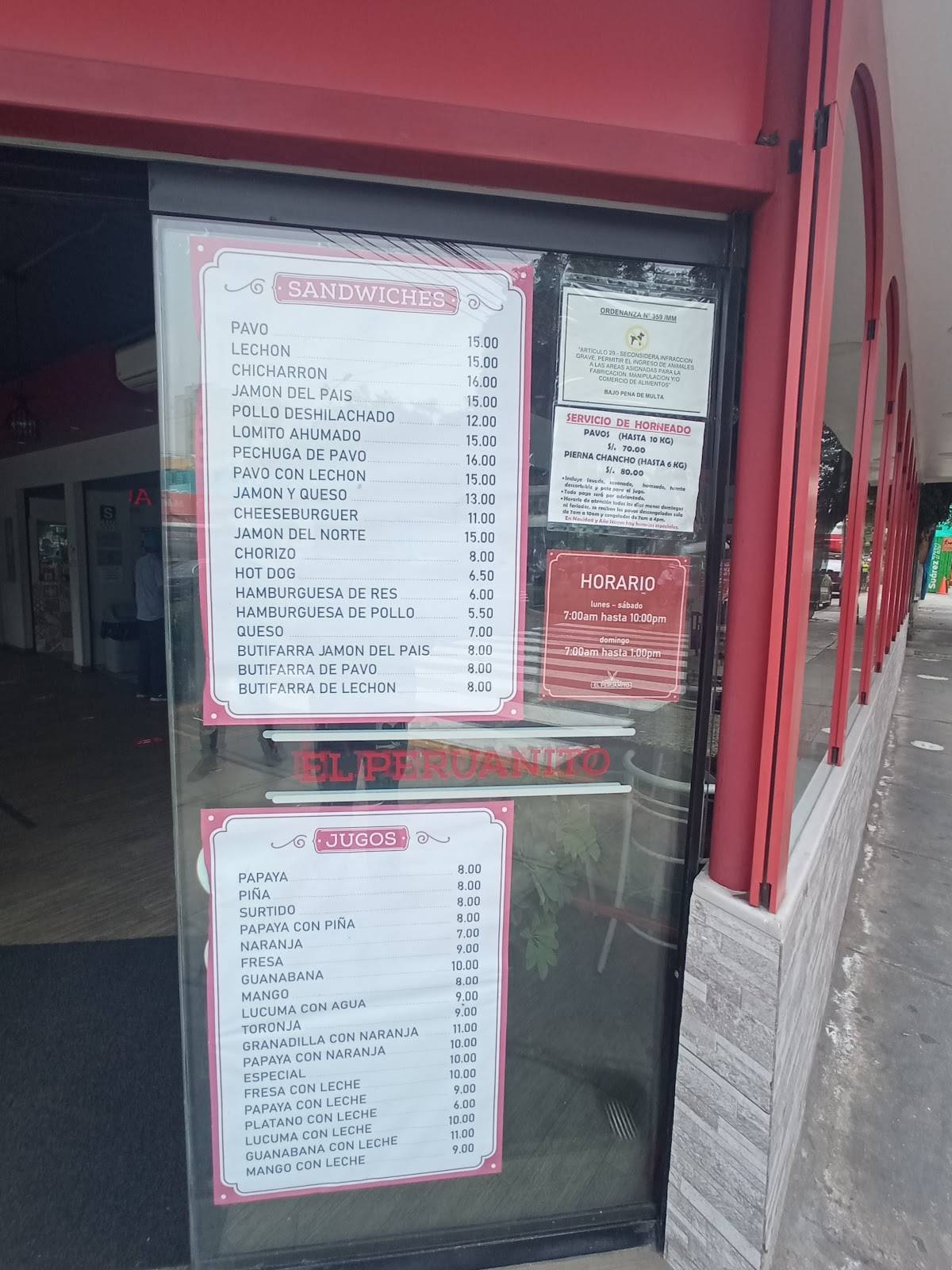 Carta del restaurante Sanguchería El Peruanito, Miraflores