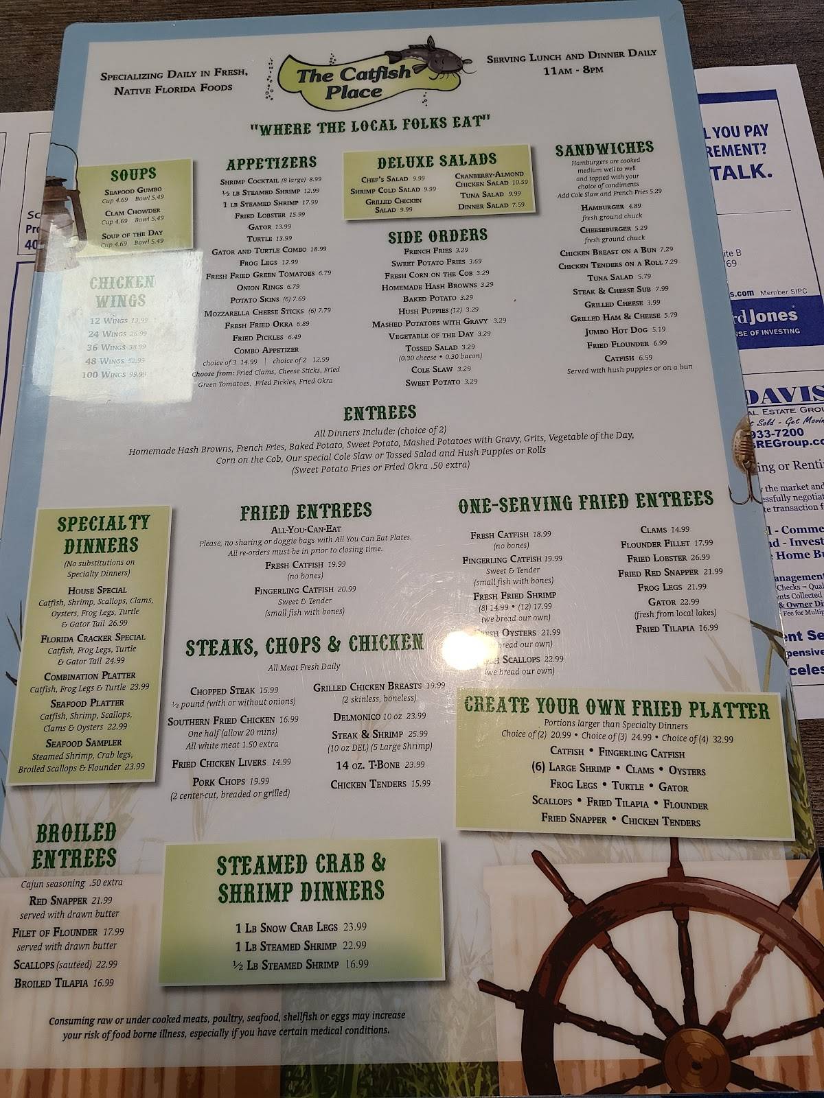 Menu at The Catfish Place restaurant, Saint Cloud