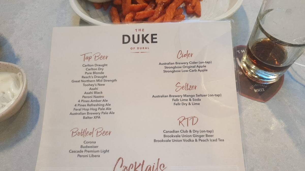 Menu at The Duke of Dural pub & bar, Dural