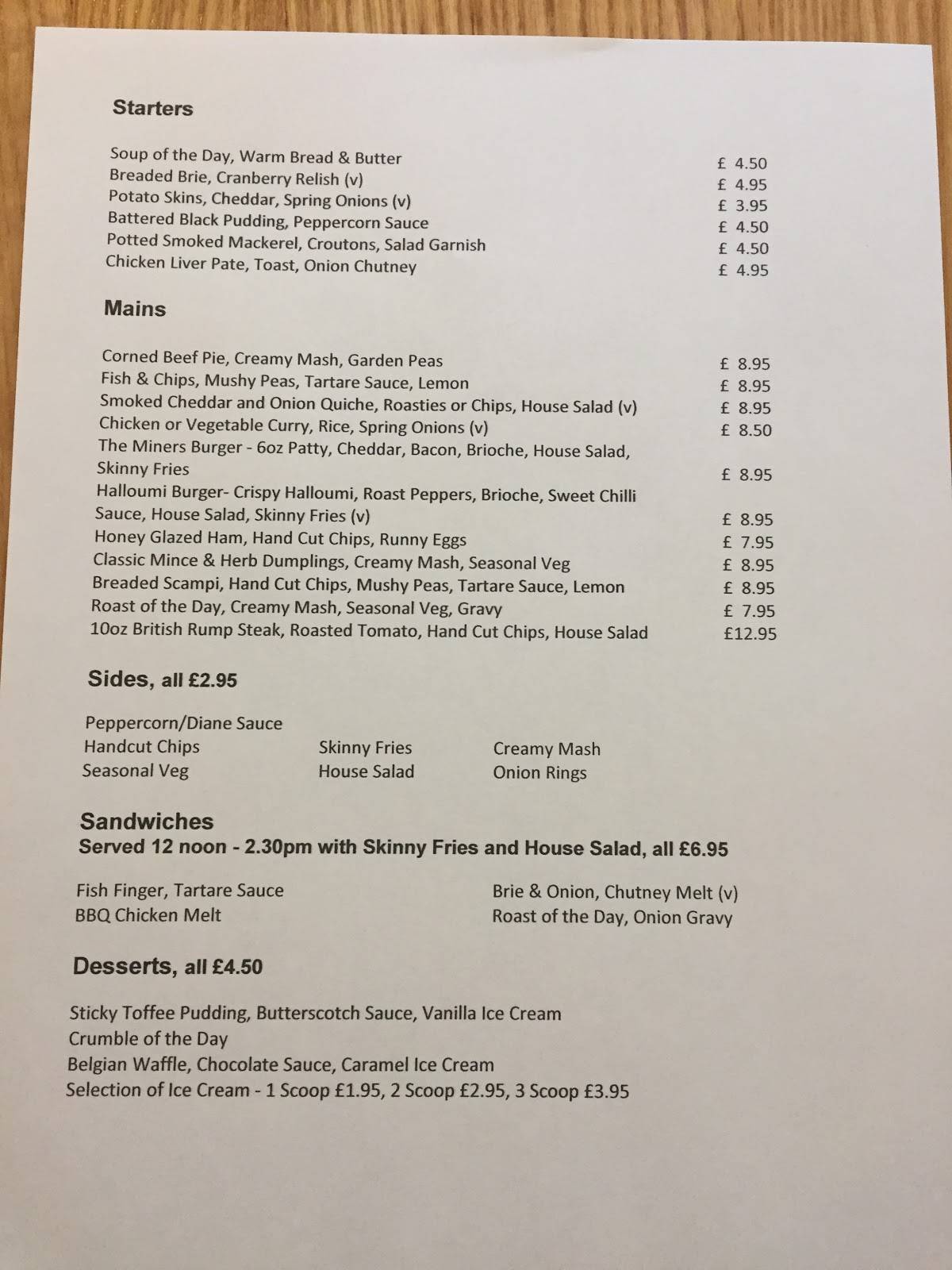 Menu at The Miners Arms pub & bar, Consett, 41 Manor Rd