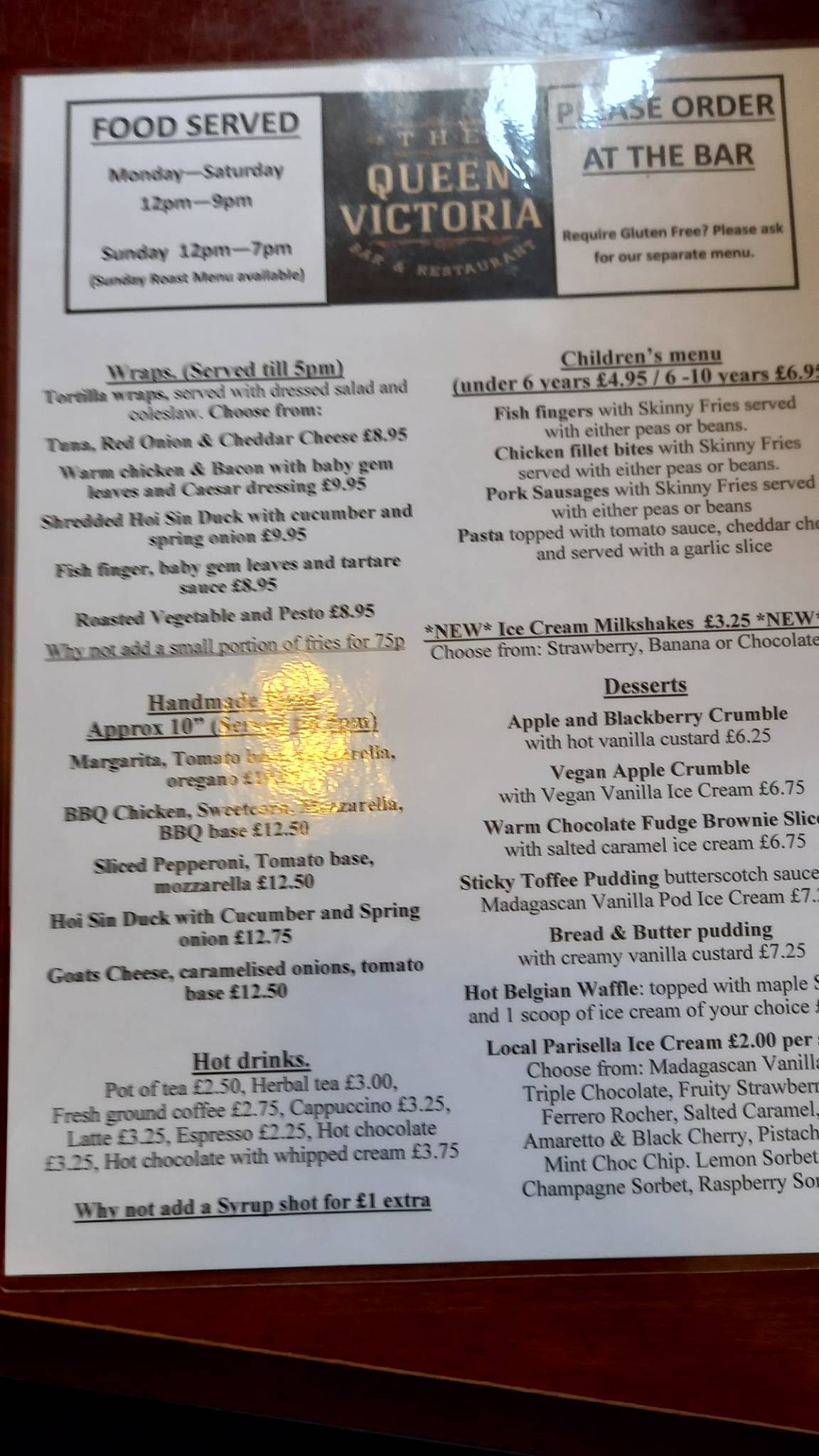 Menu at The Queen Victoria Bar and Restaurant, Llandudno