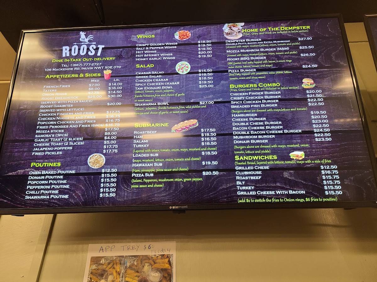 Menu at The Roost Restaurant, Inuvik