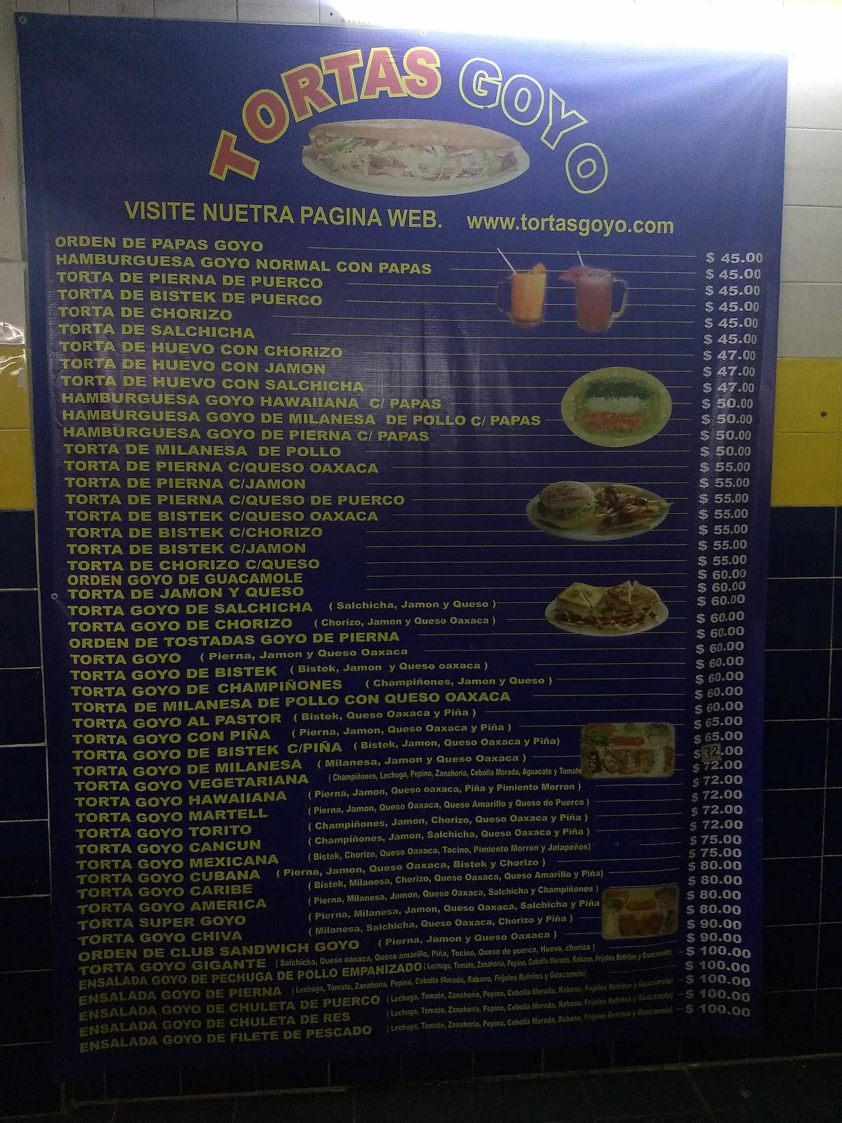 Carta del restaurante Tortas Goyo, Cancún, Av. 137 Mza. 96 Lote17