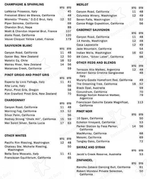 Menu at Andiamo restaurant, Chicago, N O'Hare Fld