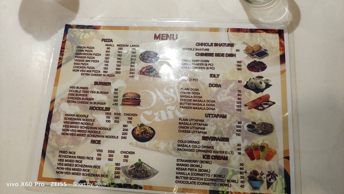 Menu at Oasis Cafe, Barakar