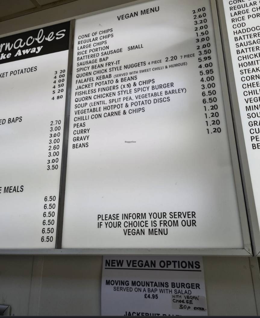 Menu at Barnacles Fish & Chips, Llandudno