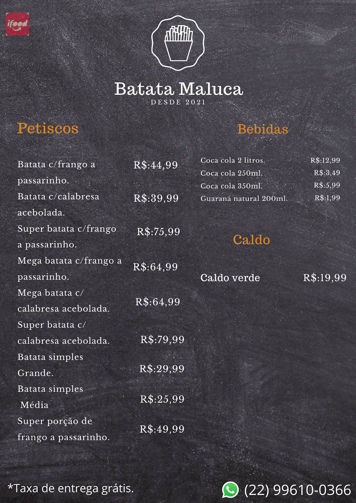 Menu em Batata Maluca pub & Bar, Armação dos Búzios