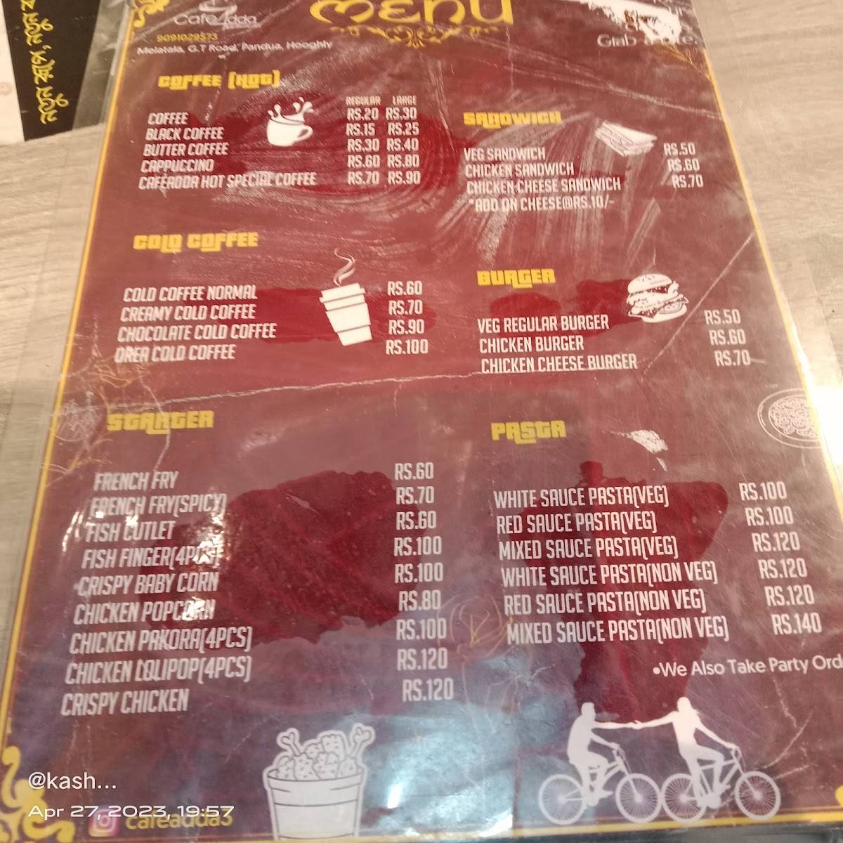Menu at CAFE ADDA, Pandua
