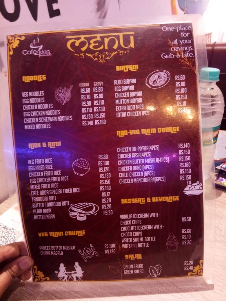 Menu at CAFE ADDA, Pandua