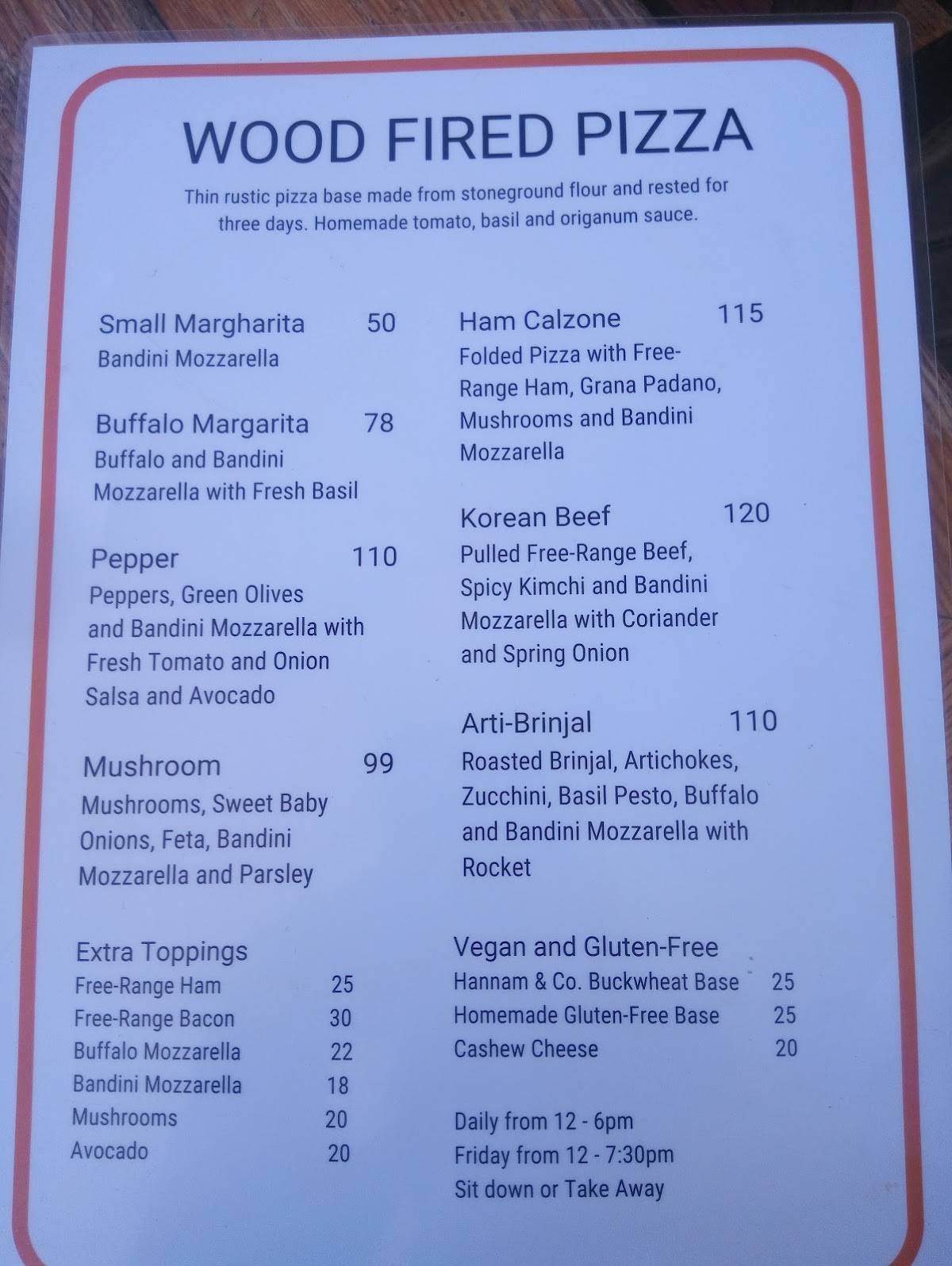 Menu at Deer Park Café restaurant, Cape Town